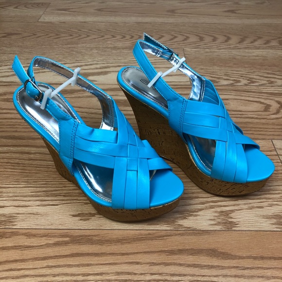 Styluxe | Shoes | Styluxe Mummy Blue Turquoise Cork Wedge | Poshmark